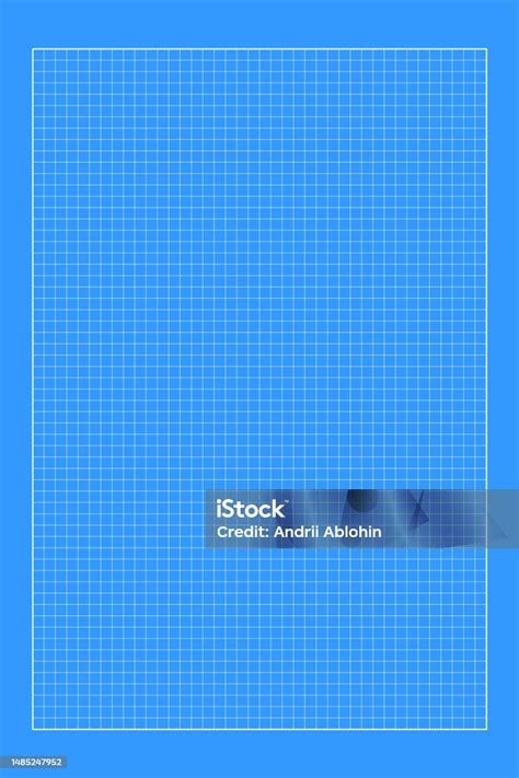 블루프린트 템플릿 파란색 배경에 흰색 격자입니다 사무 기계 계획 메모 도면 제도 플로팅 엔지니어링 또는 건축 측정을 위한 체크 무늬 워크시트 건축에 대한 스톡 벡터 아트 및