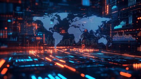 Visual Representation Of A Digital World Map With Glowing Data Elements And Patterns Reflecting