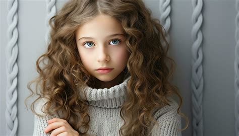 Ai Generated Cute Blond Girl Smiling Looking At Camera With Blue Eyes