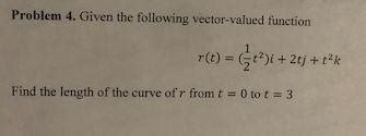 Solved Problem Given The Following Vector Valued Function Chegg