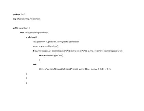 Programming Assign Unit 3 Package Unit3 Import Javaxswing Public Class Quiz1 Static