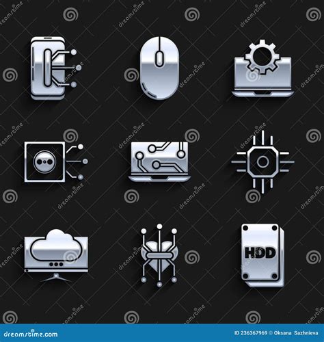 Set Laptop Processor Hard Disk Drive HDD Computer Monitor Screen Remote Control And Gear