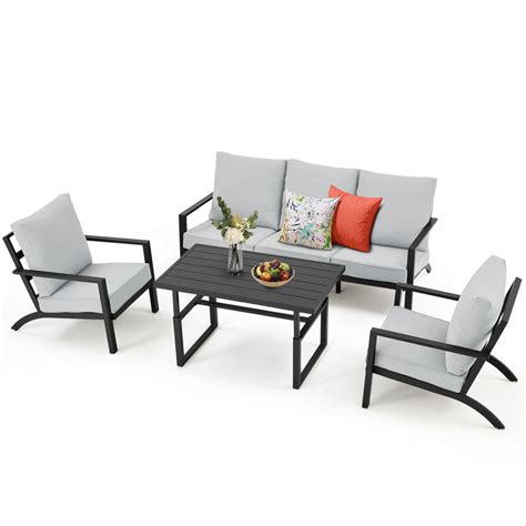 Aluminum Patio Furniture Set Modern Grey Homhum