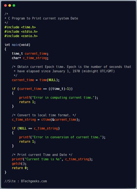 C Print Time C Program To Print Current Date And Time Btech Geeks