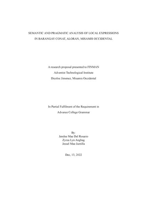 Semantic And Pragmatic Analysis Of Local Expressions Semantic And
