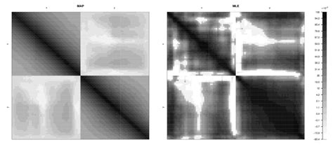 Estimated Correlation Matrices Mle On The Right Map On The Left The