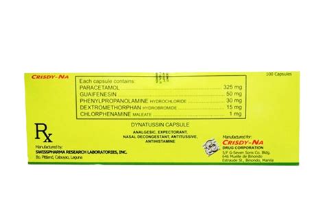 Dynatussin Dextromethorphan Hydrobromide Guaifenesin Chlorphenamine Maleate Paracetamol