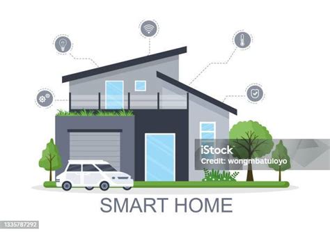 스마트 홈 기술 하우스 제어 시스템 조명 난방 환기 및 현대 개념 배경 벡터 일러스트레이션 0명에 대한 스톡 벡터 아트 및 기타 이미지 Istock