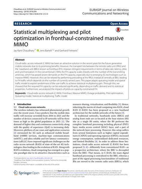Pdf Statistical Multiplexing And Pilot Optimization In Fronthaul Constrained Massive Mimo