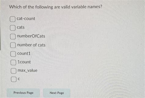 Solved Which Of The Following Are Valid Variable Names