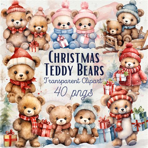 Cute Christmas Teddy Bear Png Clipart Watercolor Teddy Bear Cliaprt