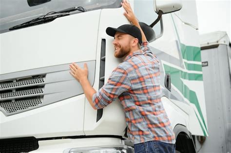 Premium Photo Man Trucker Hugging His Truck