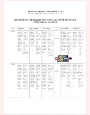 MAUTECH second semester lecture timetable, 2022/2023 session - Myschool