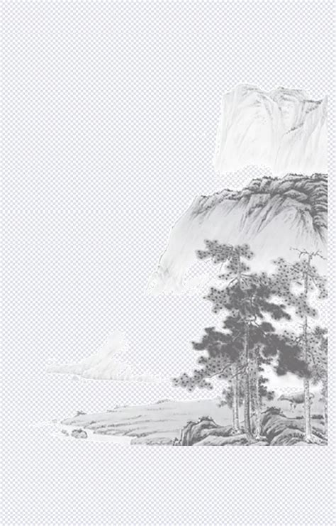 松树水墨画山水画中国画水墨画中国风装饰元素