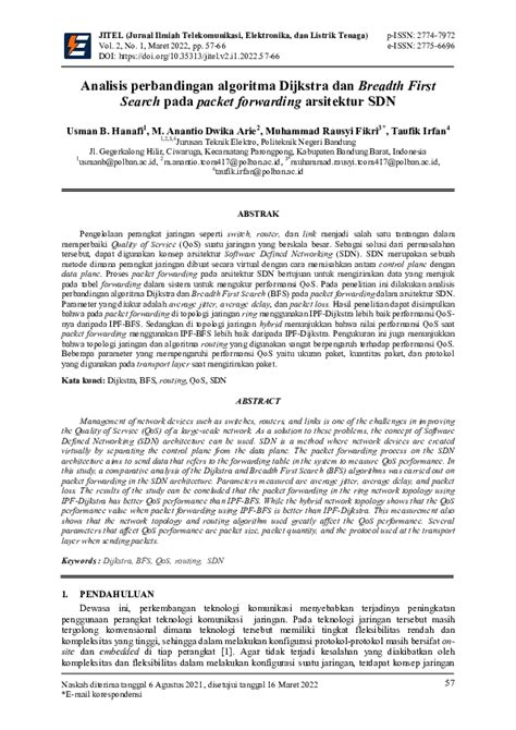 Pdf Analisis Perbandingan Algoritma Dijkstra Dan Breadth First Search Pada Packet Forwarding