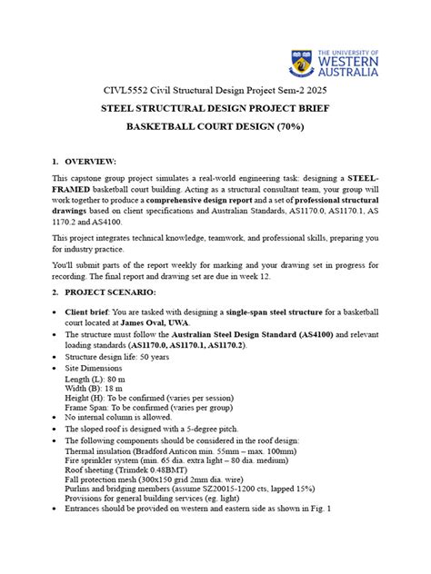 Civl5552 Steel Structural Design Project Brief 2025 Pdf Structural