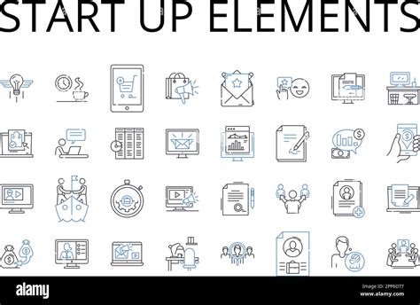 Start Up Elements Line Icons Collection Business Launch Initial Phase Commencing Operations