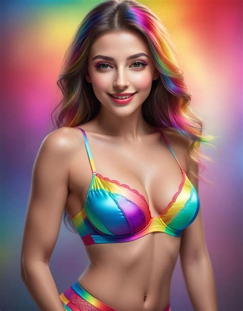 Premium Photo Beautiful Young Woman In Colorful Bikini Posing On A Colorful Background