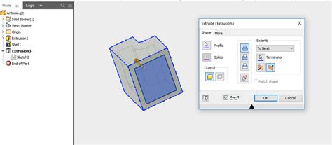 试图填充内腔时，无法在inventor零件文件中挤出到下一个