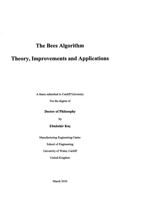 Pdf The Bees Algorithm Theory Improvements And Applications
