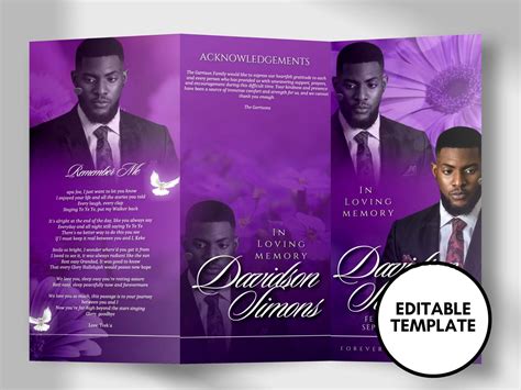 17x11 Funeral Obituary Template 2 Pages Purple Lily Funeral Prog