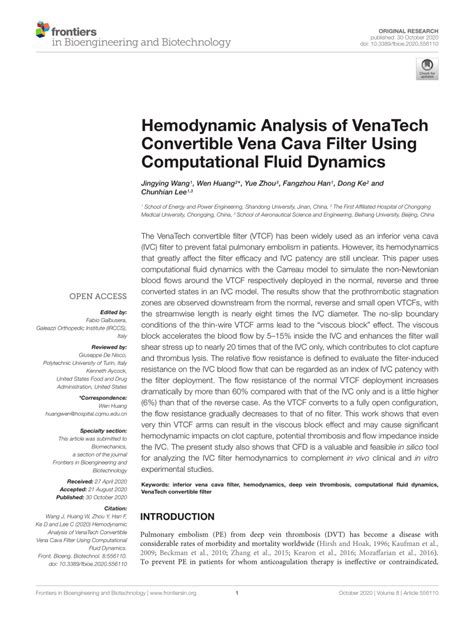 Pdf Hemodynamic Analysis Of Venatech Convertible Vena Cava Filter Using Computational Fluid