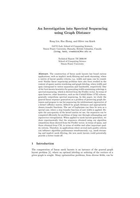 pdf an investigation into spectral sequencing using graph distance