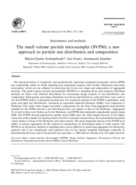 Pdf The Small Volume Particle Microsampler Svpm A New Approach To Particle Size