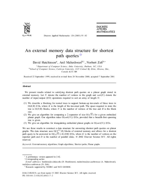 Pdf An External Memory Data Structure For Shortest Path Queries