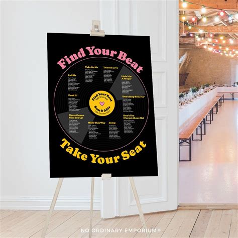 90s Theme Party Table Plan Retro Record Seating Chart Theme Wedding