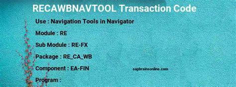 recawbnavtool sap tcode for navigation tools in navigator