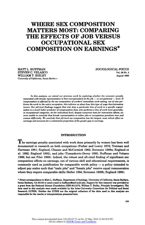 PDF Where Sex Composition Matters Most Comparing The Effects Of Job Versus Occupational Sex