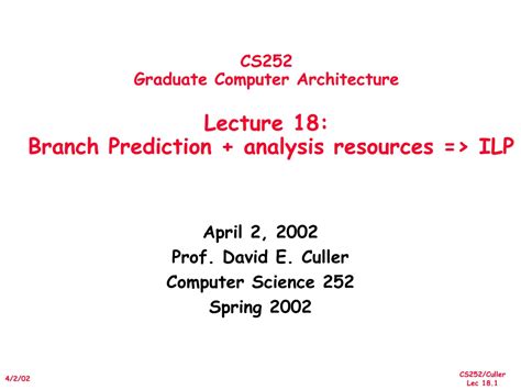 Ppt Cs252 Graduate Computer Architecture Lecture 18 Branch Prediction Analysis Resources