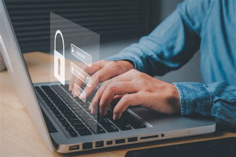Woman Hand Typing On Keyboard With Login And Password On Screen Display Stock Image Image Of