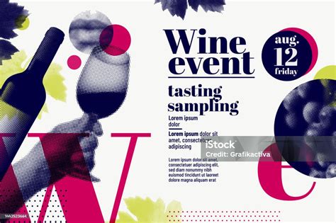 와인 잔 병 입술 덩굴 잎 포도를 들고 복고풍 스타일 하프톤 효과의 콜라주 손 이벤트 포스터 잡지 표지 또는 프로모션을 위한 템플릿입니다 와인에 대한 스톡 벡터 아트 및