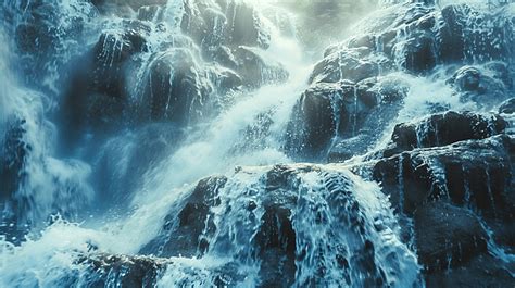 Beautiful Mountain Waterfall Captured With Motion Blur Background
