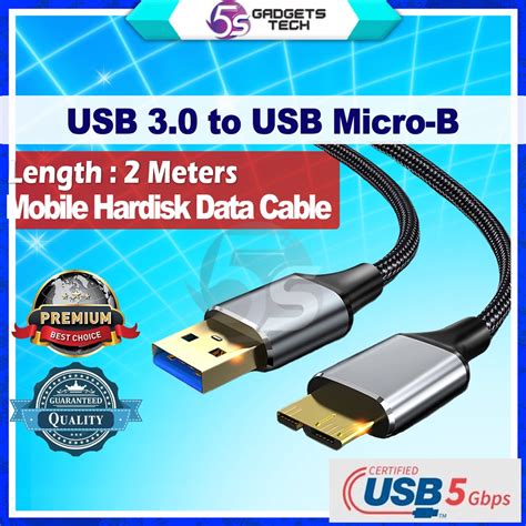 5S Universal USB 3 0 To USB Micro B Mobile Hard Disk Data Cable 2 Meters Shopee Malaysia