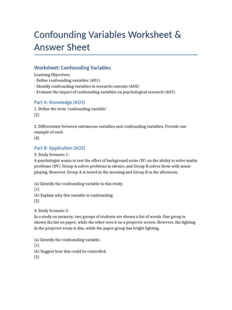 Confounding Variables Worksheet And Answers Pdf Confounding