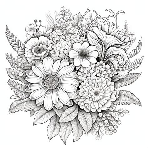 Floral Bouquet Adult Coloring Pages Detailed Flower Printable 56