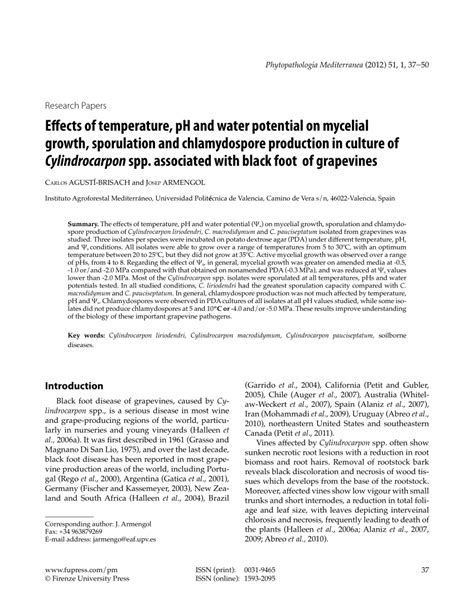 Pdf Effects Of Temperature Ph And Water Potential On Mycelial Growth Sporulation And