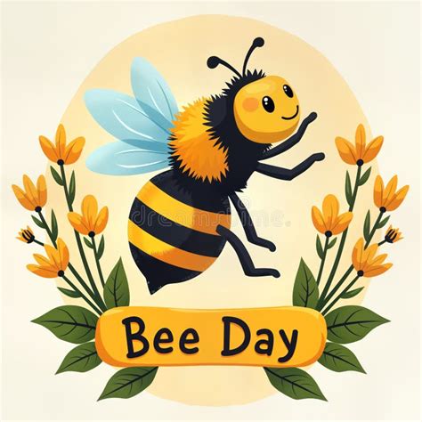Cute Bee Illustration For World Bee Day Happy Bee Flies Among Yellow