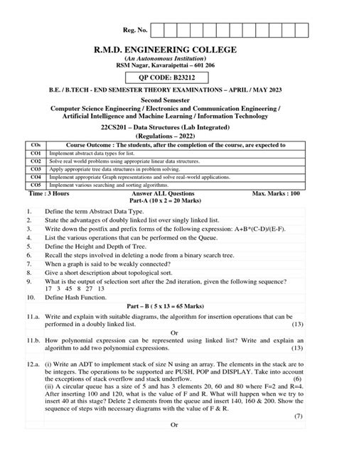 22cs201 Data Structures Lab Integrated 1 Pdf Computing