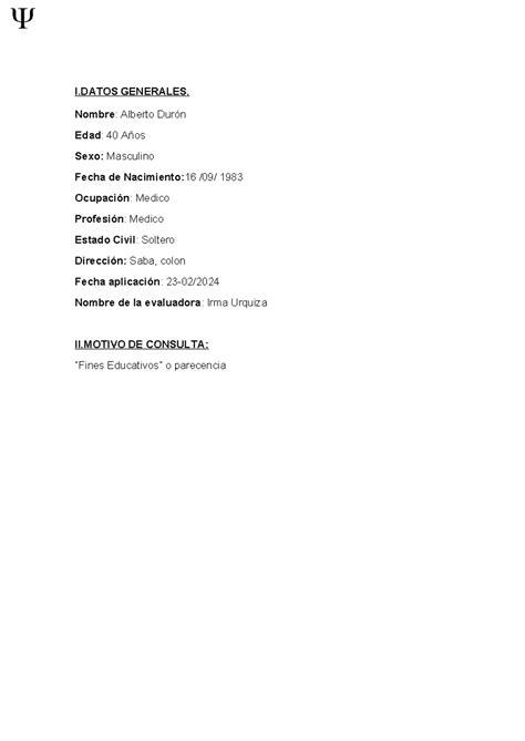 Informe Ejemplo 16 Pf I Generales Nombre Alberto Durón Edad 40 Años Sexo Masculino Fecha