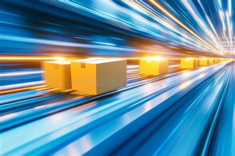 Cardboard Boxes Moving On Automated Assembly Line In Distribution Warehouse Stock Image Image