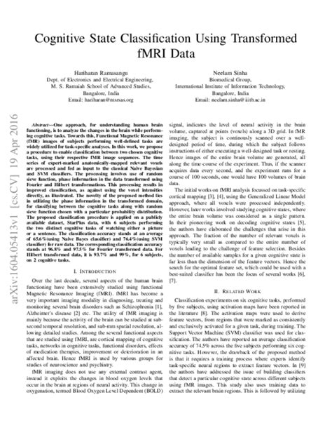 Pdf Cognitive State Classification Using Transformed Fmri Data