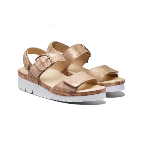 Womens Portola Two Strap Sandal Gold Metallic Suede Samuel Hubbard