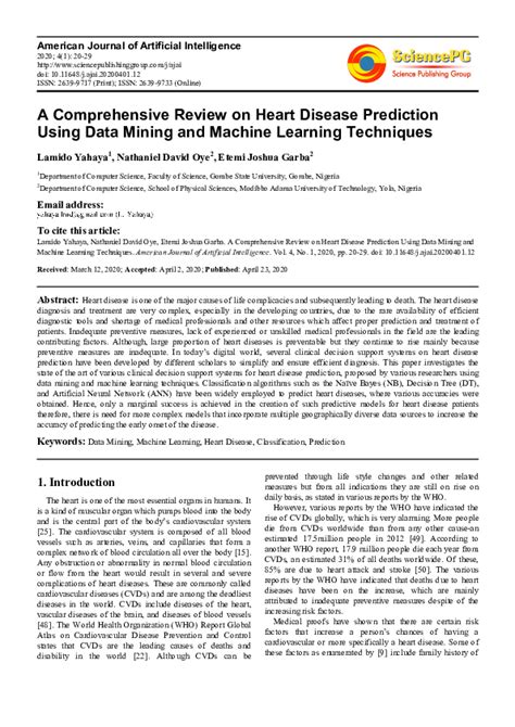 Pdf A Comprehensive Review On Heart Disease Prediction Using Data Mining And Machine Learning