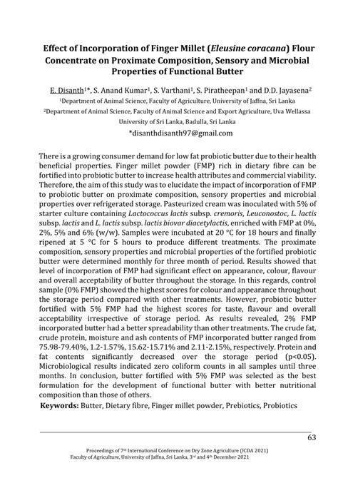 Pdf Effect Of Incorporation Of Finger Millet Eleusine Coracana Flour Concentrate On