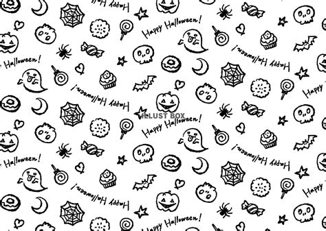 無料イラスト かわいいハロウィンパターン柄・白黒