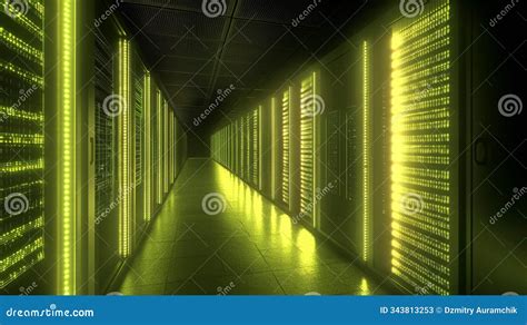 An Encrypted Data Flow Between Servers Represented By Glowing Green